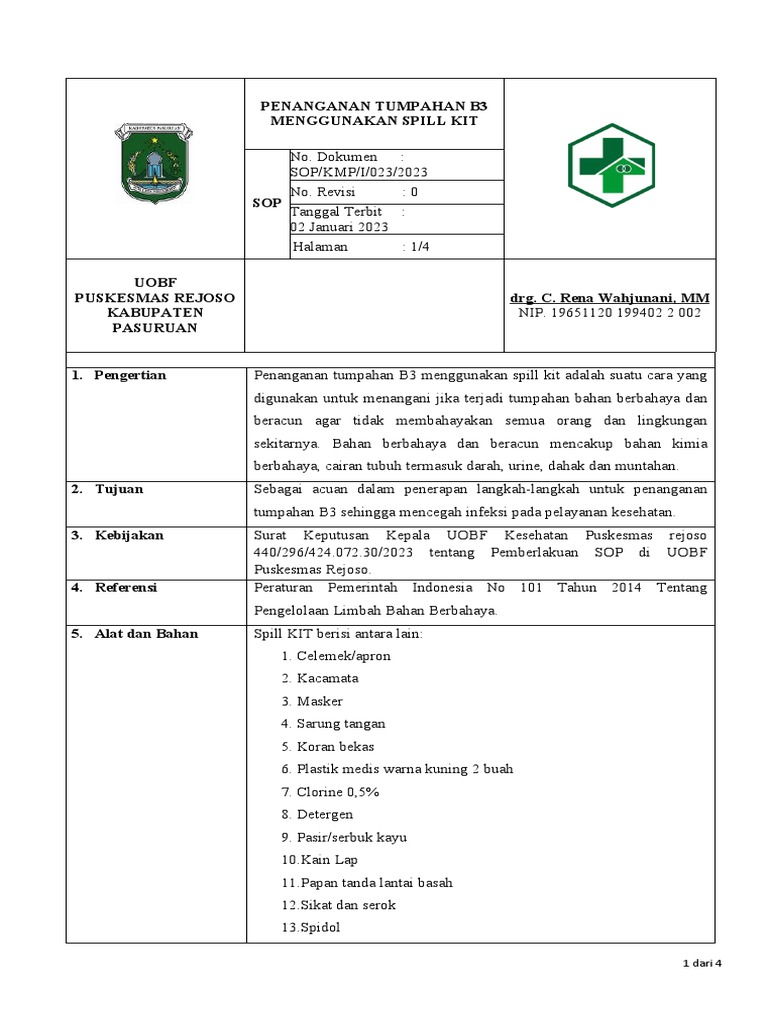 Sop Penanganan Tumpahan b3 | PDF