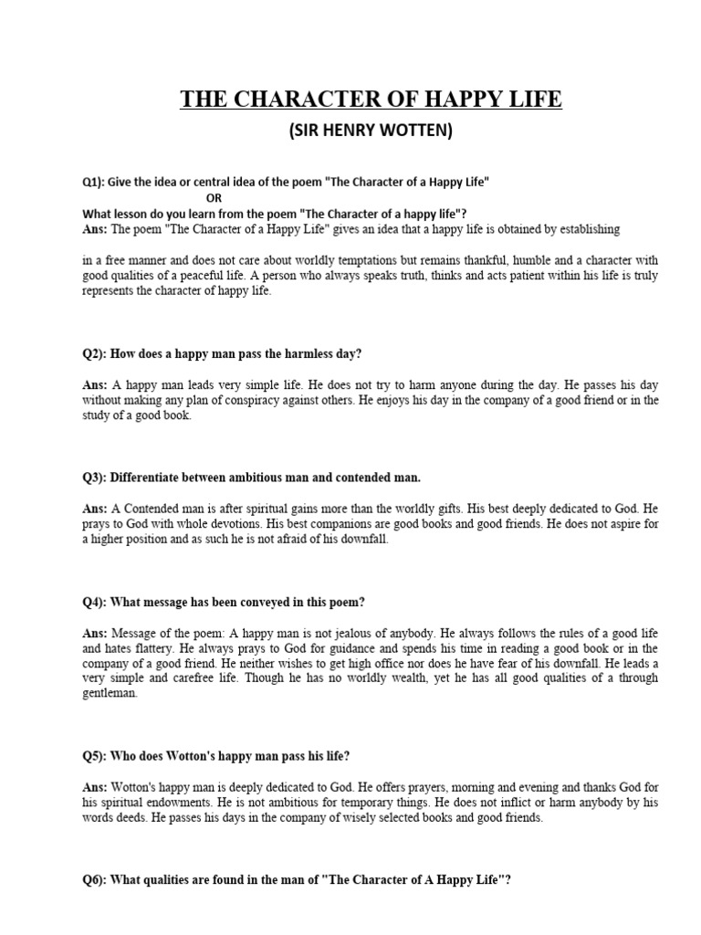 Character of Happy Life | PDF