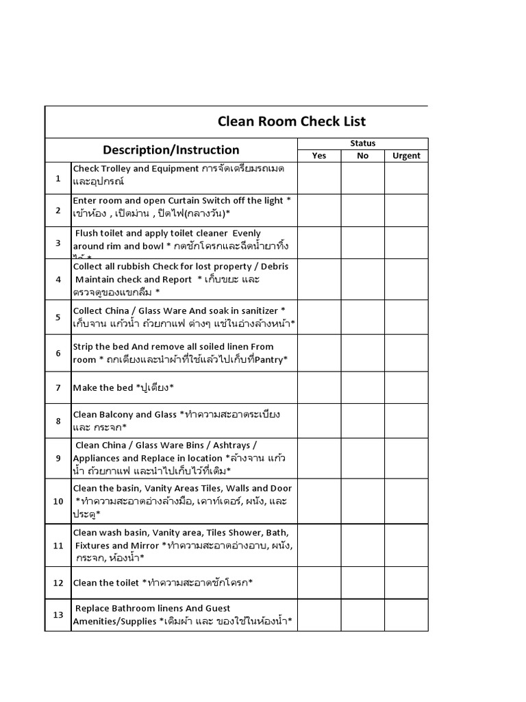 HK - Clean Room Check List | PDF