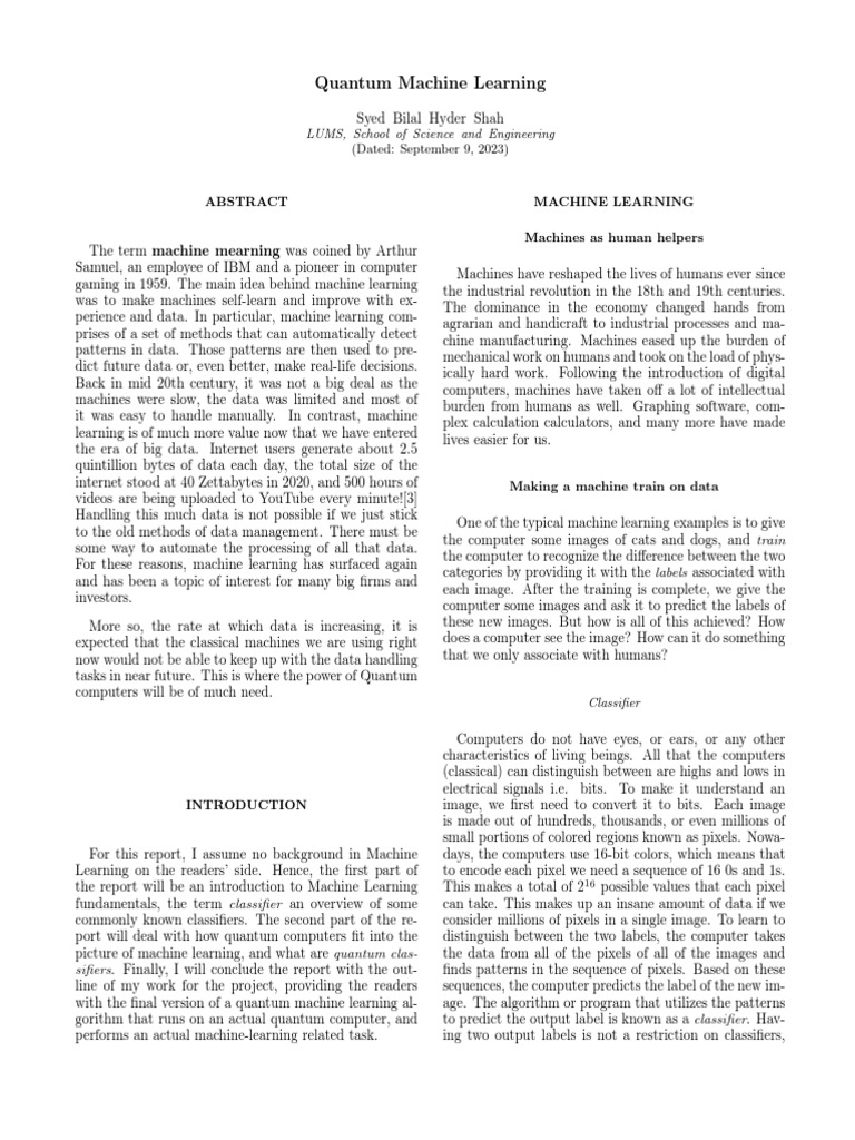 Quantum Machine Learning An Intro | PDF | Statistical Classification | Machine Learning