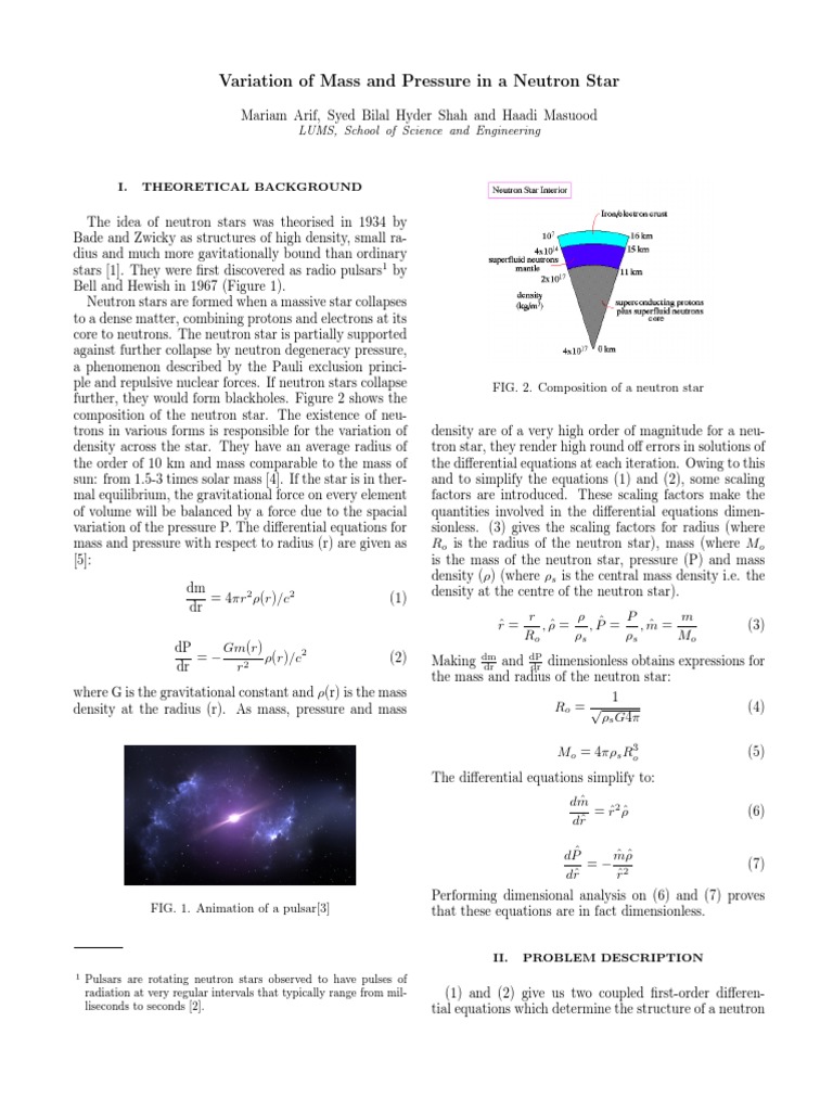 Neutron Star Mass & Pressure Analysis | PDF | Stars | Physics