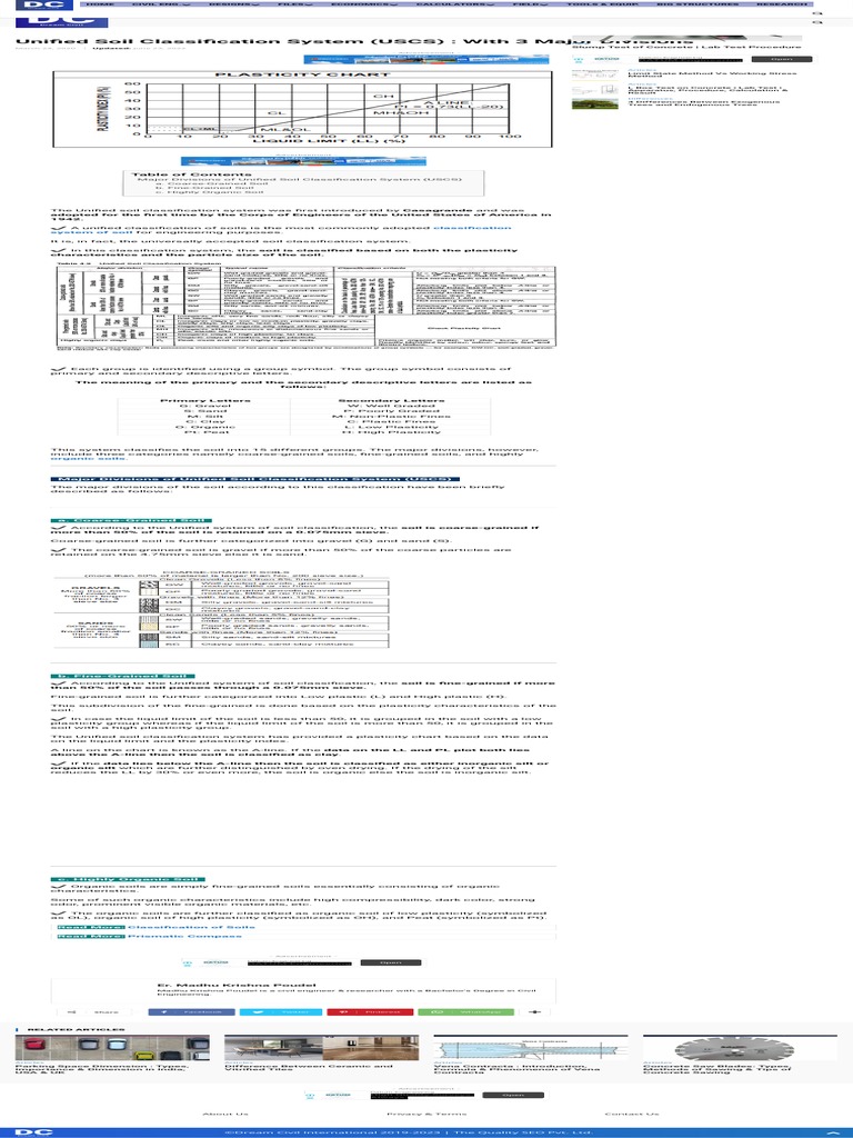Unified Soil Classification System (USCS) With 3 Major Divisions ...