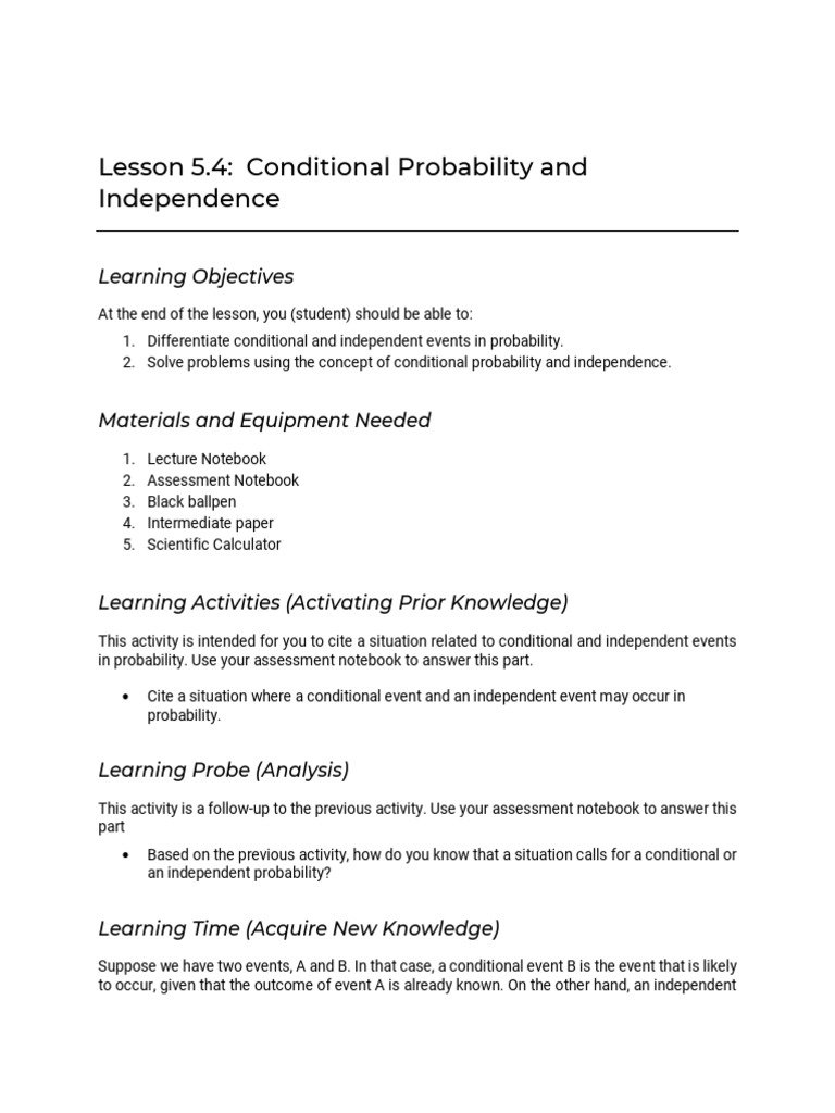 Lesson 5.4 | PDF | Probability | Learning