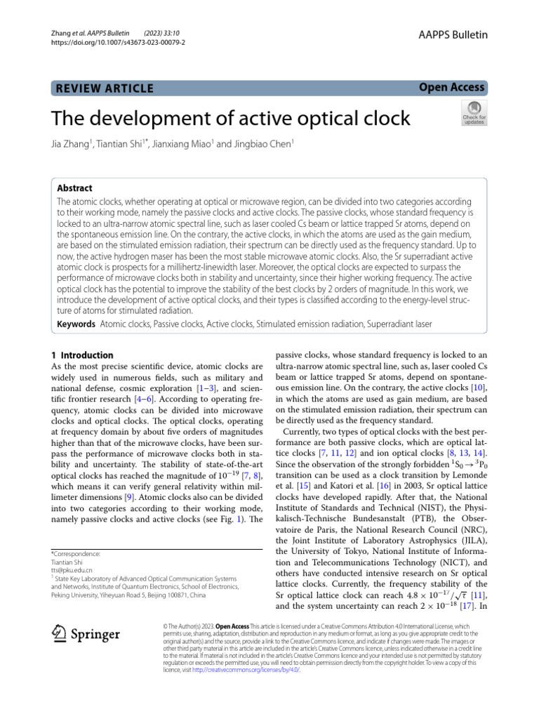 The Development of Active Optical Clock | PDF | Laser | Spectral Line