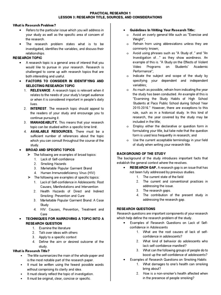 PR1 - Lesson 3 - Research Title | PDF