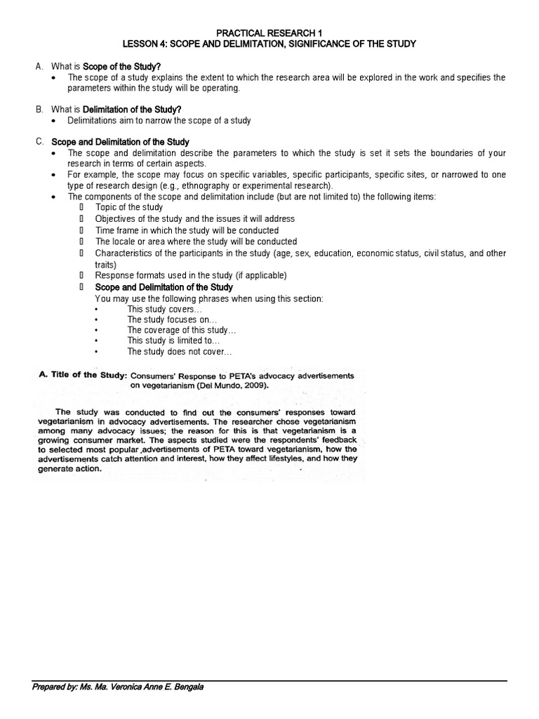 PR1 - Lesson 4 - Scope and Delimitation | PDF