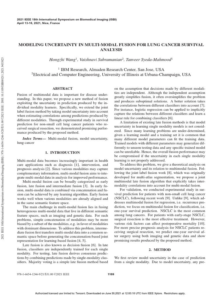 Wang Et Al - 2021 - Modeling Uncertainty in Multi-Modal Fusion For Lung Cancer Survival Analysis ...