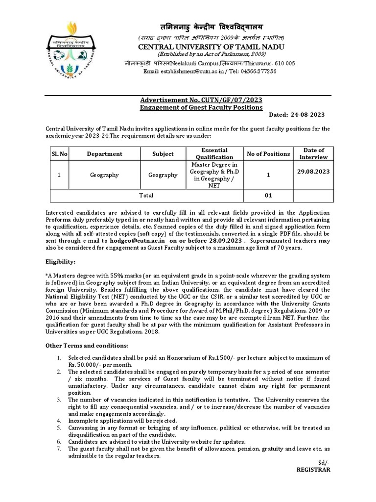 Dept of Geography-Walk in Interview Advertisement For Guest Faculty ...