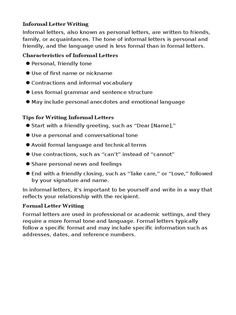 Informal Letter Writing Guide | PDF