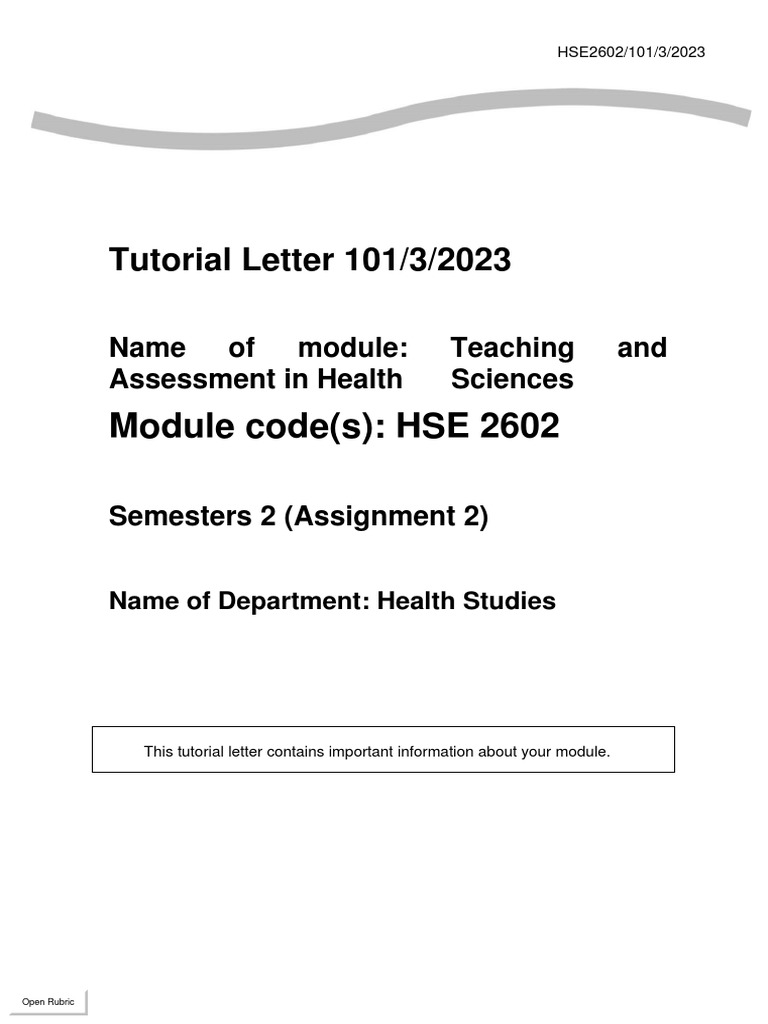 Hse 2602 Tl101 3 2023 Semester 2 Assignments 02 | PDF