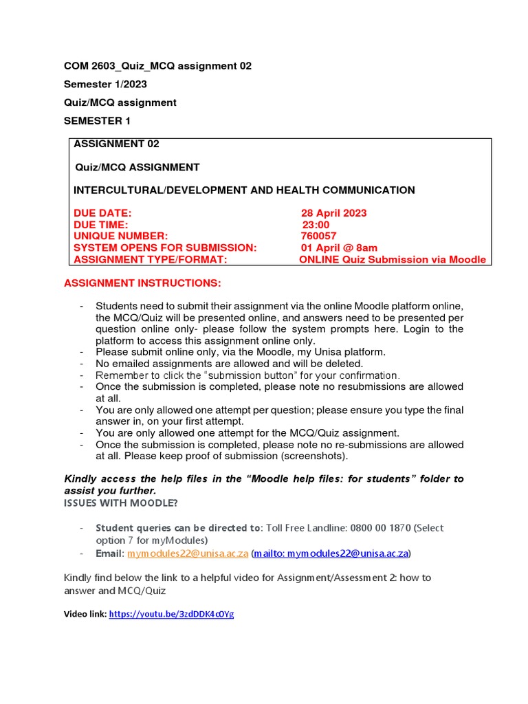 COM 2603 Quiz MCQ Instructions Semester 1 2023 | PDF