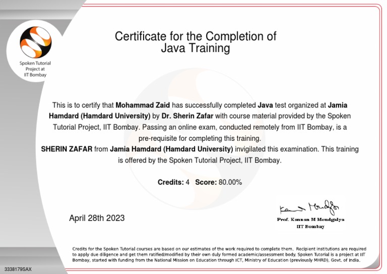 Mohammad Zaid Participant Certificate JAVA | PDF Mohammad Zaid Participant Certificate JAVA | PDF