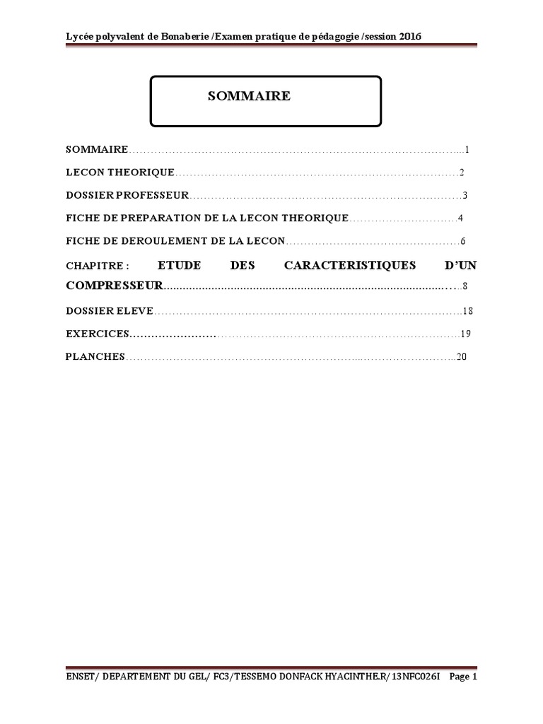 Étude des caractéristiques du compresseur | PDF | Piston | Puissance ...