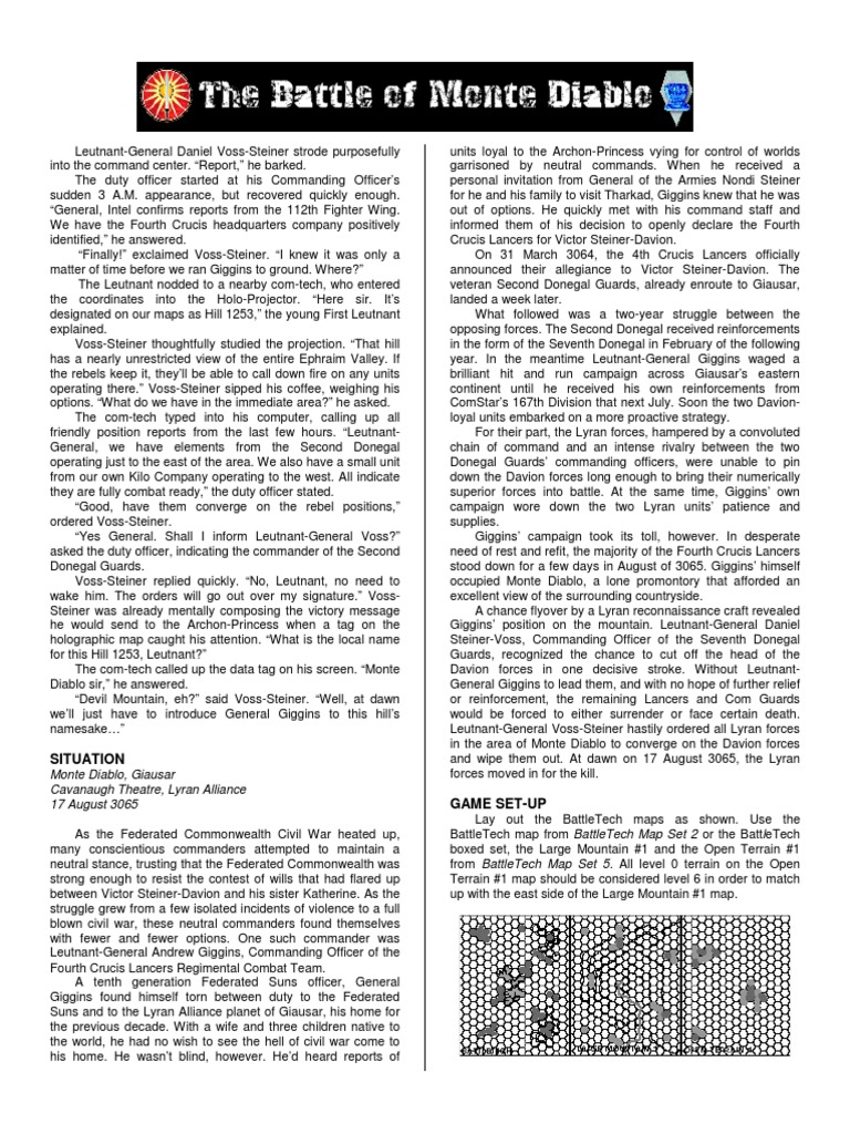 Classic Battletech Scenarios - The Battle of Monte Diablo | PDF ...