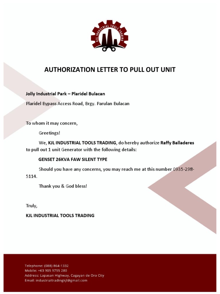 Authorization Letter To Pull Out Unit | PDF