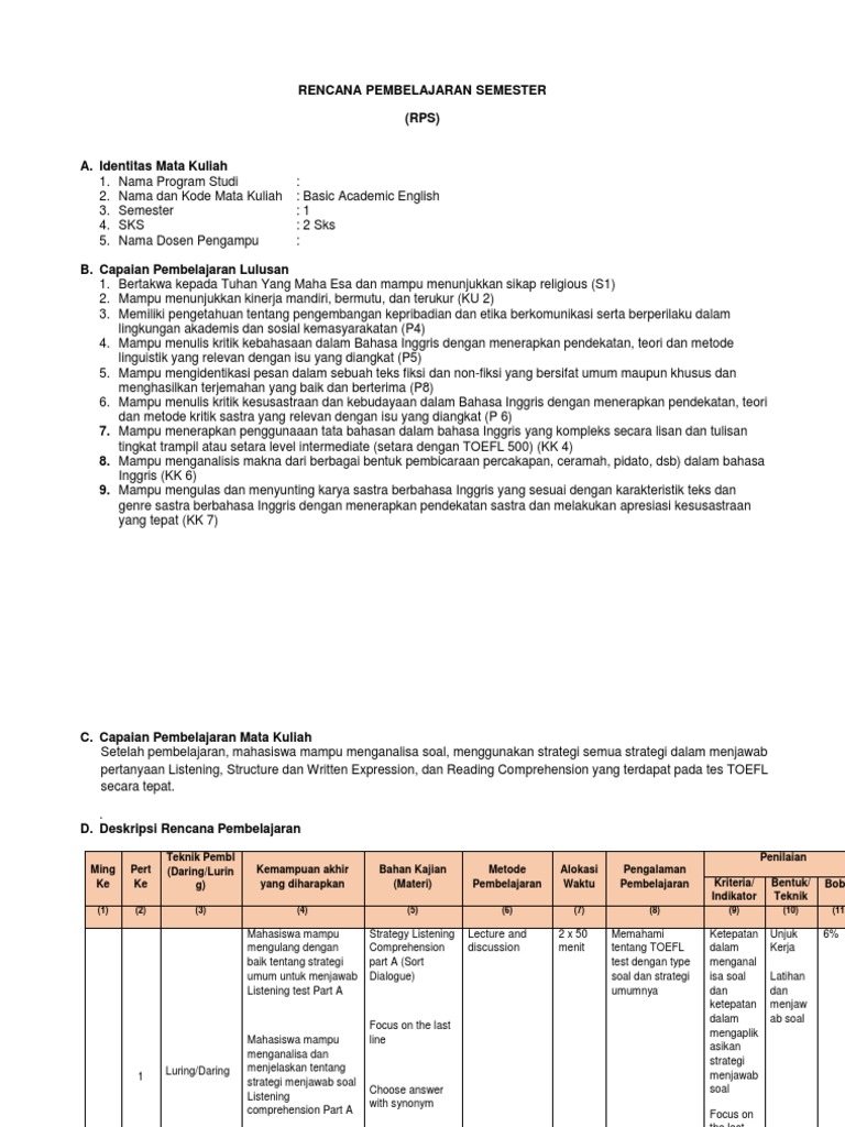 Rencana Pembelajaran Bahasa Inggris | PDF