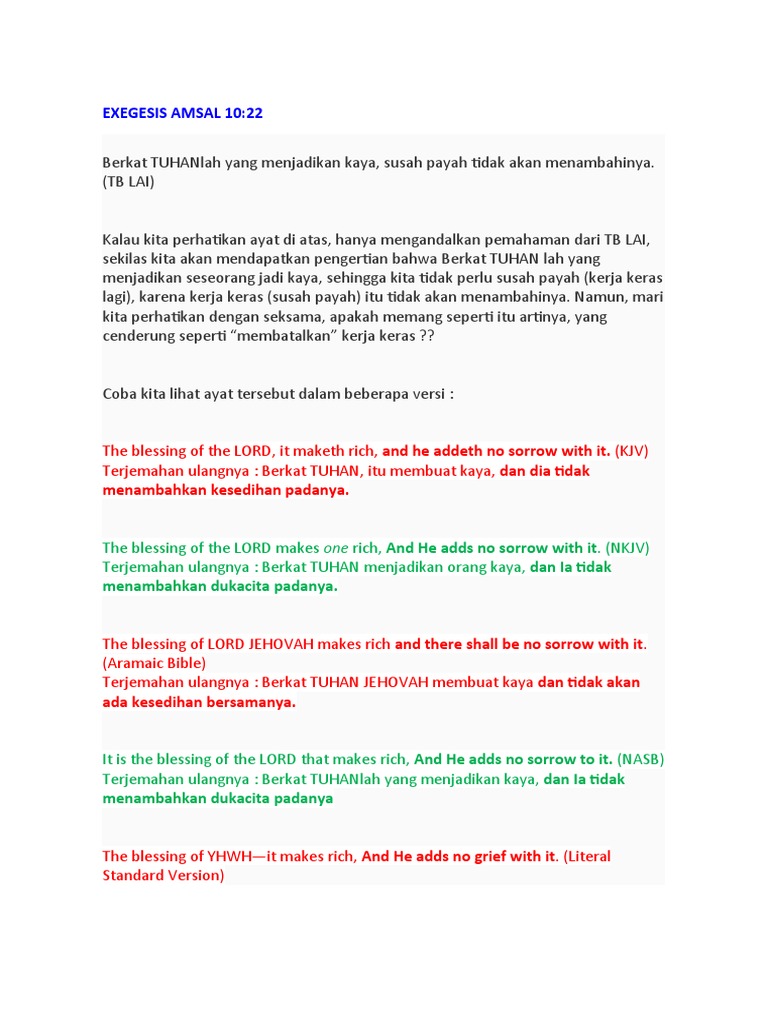 EXEGESIS AMSAL 10 Ayat 22 | PDF | Agama & Spiritualitas