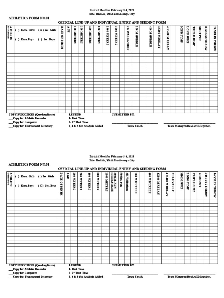 Athletics Entry Form | PDF | Track And Field | Summer Olympic Games