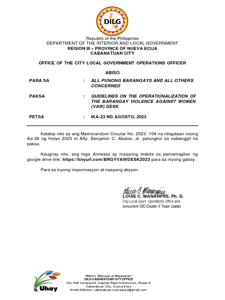 DILG Cab Advisory Brgy VAW Desk | PDF