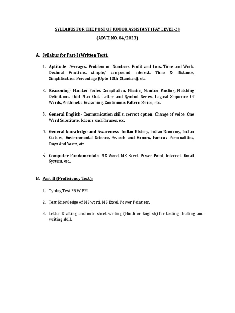 NIT Delhi - Syllabus - Junior-Assistant - Final | PDF