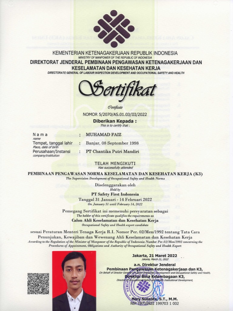 Sertifikat AK3 Umum - Muhamad Faiz | PDF