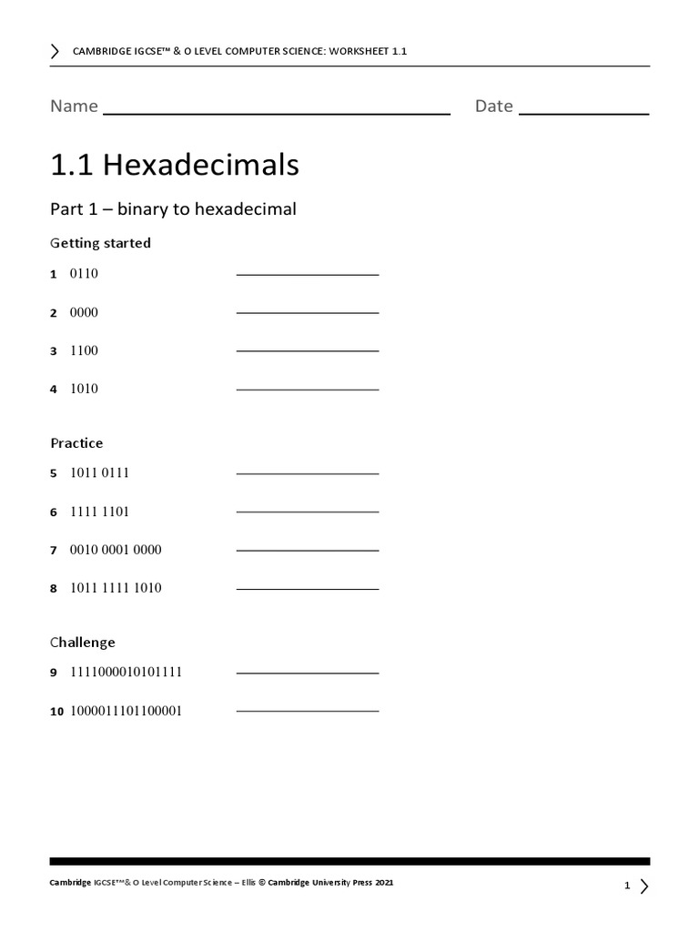 Igcse Compsci 2ed TR Worksheet 1.1 | PDF