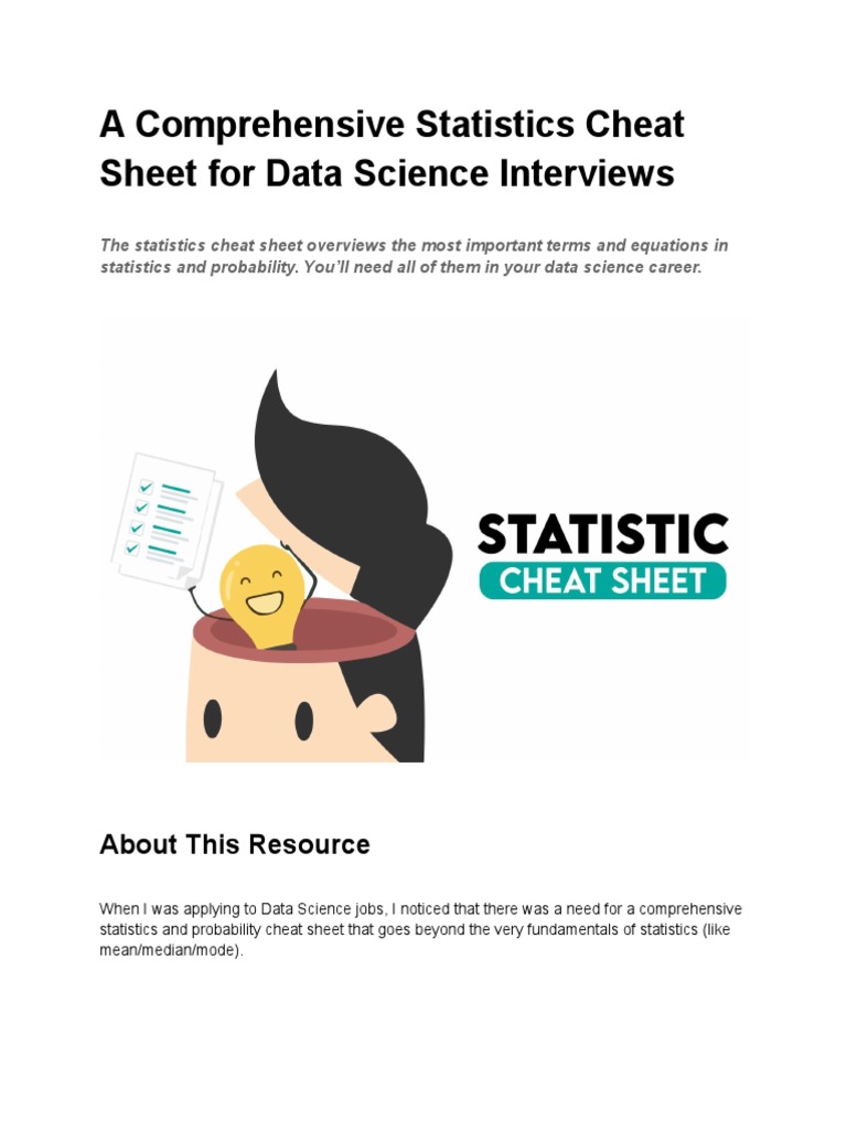 A Comprehensive Statistics Cheat Sheet For Data Science 1685659812 | PDF | Quartile | Statistics