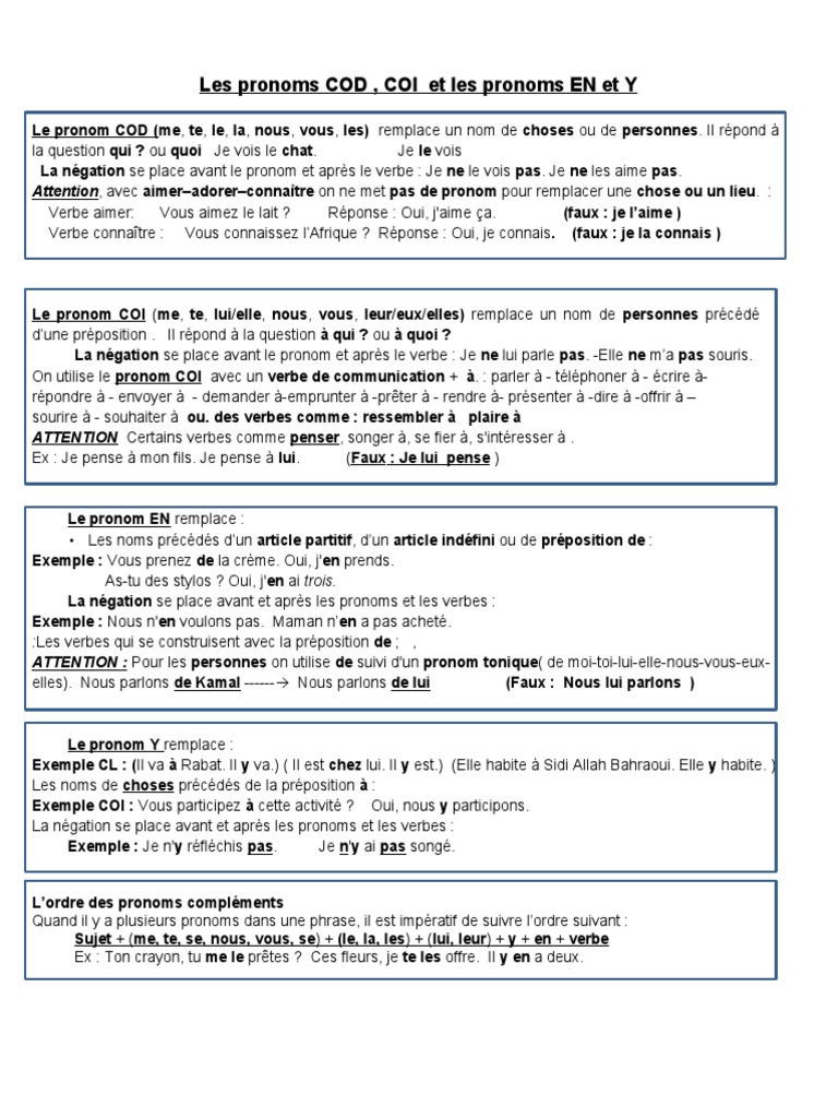 Pronom COD COI EN Y | PDF