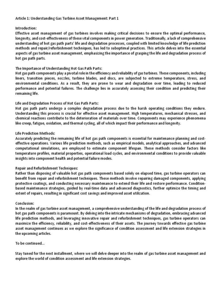 Understanding Gas Turbine Asset Management Part 1 | PDF