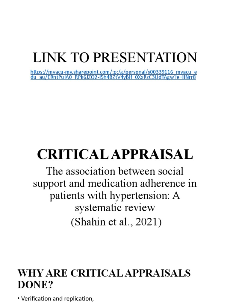 HLSC 641 AT3 Critical Appraisal | Download Free PDF | Systematic Review | Health Sciences
