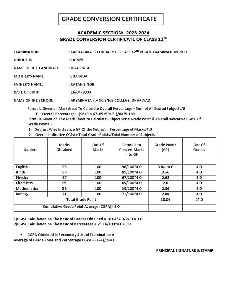 12th Class Transcript | PDF