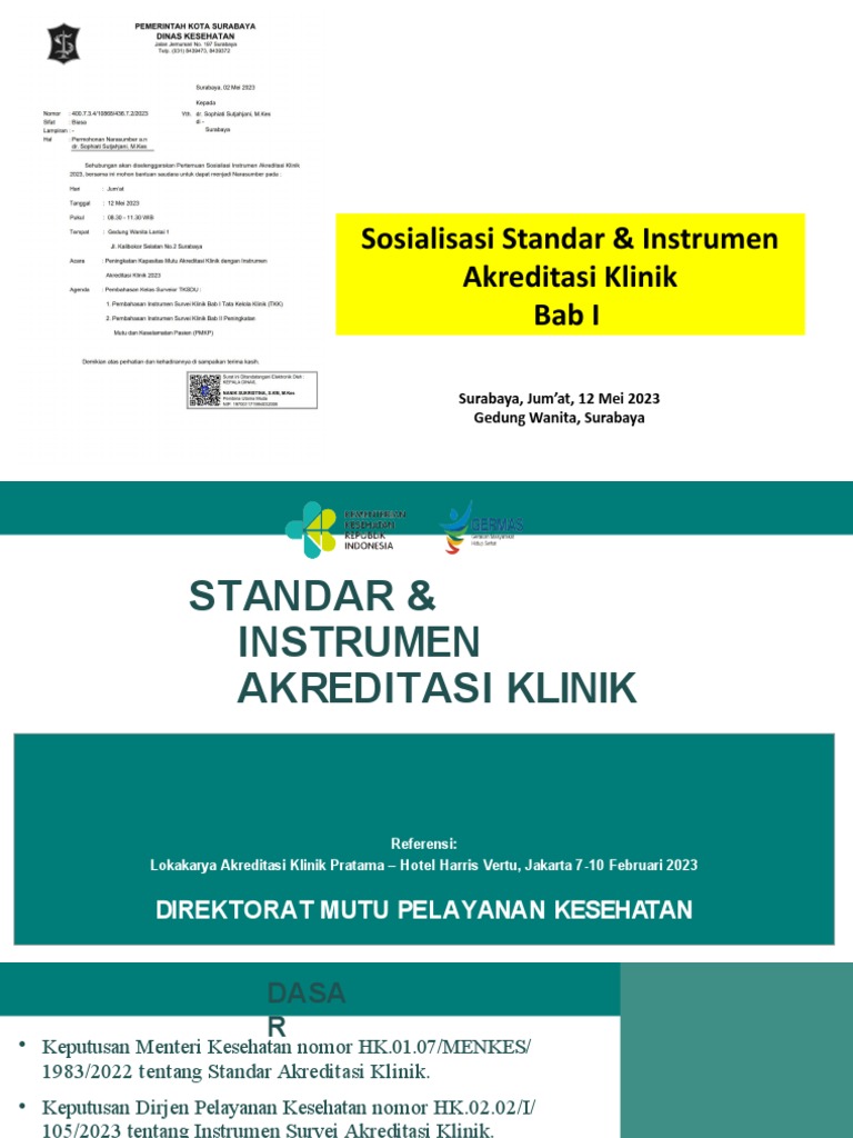 Standar Akreditasi Klinik Bab I - DKK Sby 12 Mei 2023 | PDF