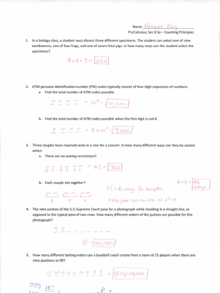 Combination Worksheet With Answer Key | PDF