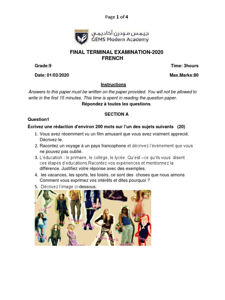 French Icse Grade 10 Sample Paper | PDF