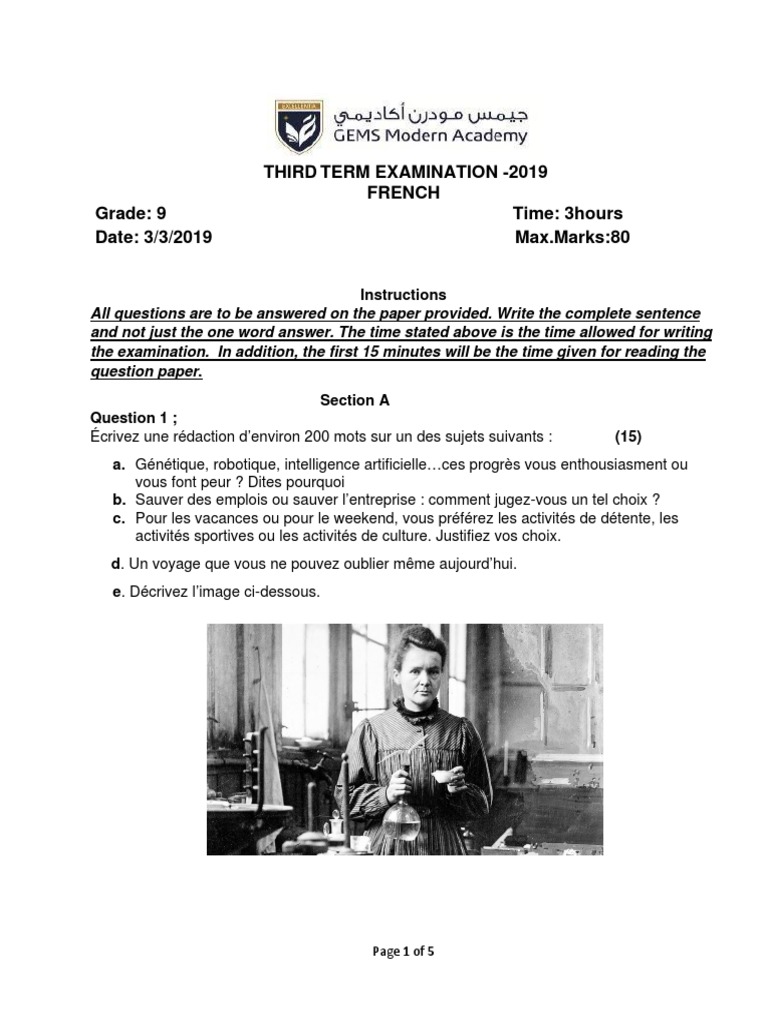 French Icse Grade 10 Samplepaper | PDF