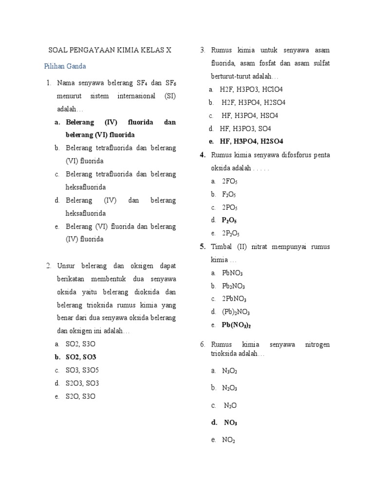 Soal Pengayaan PTS Kimia Les Kelas X | PDF
