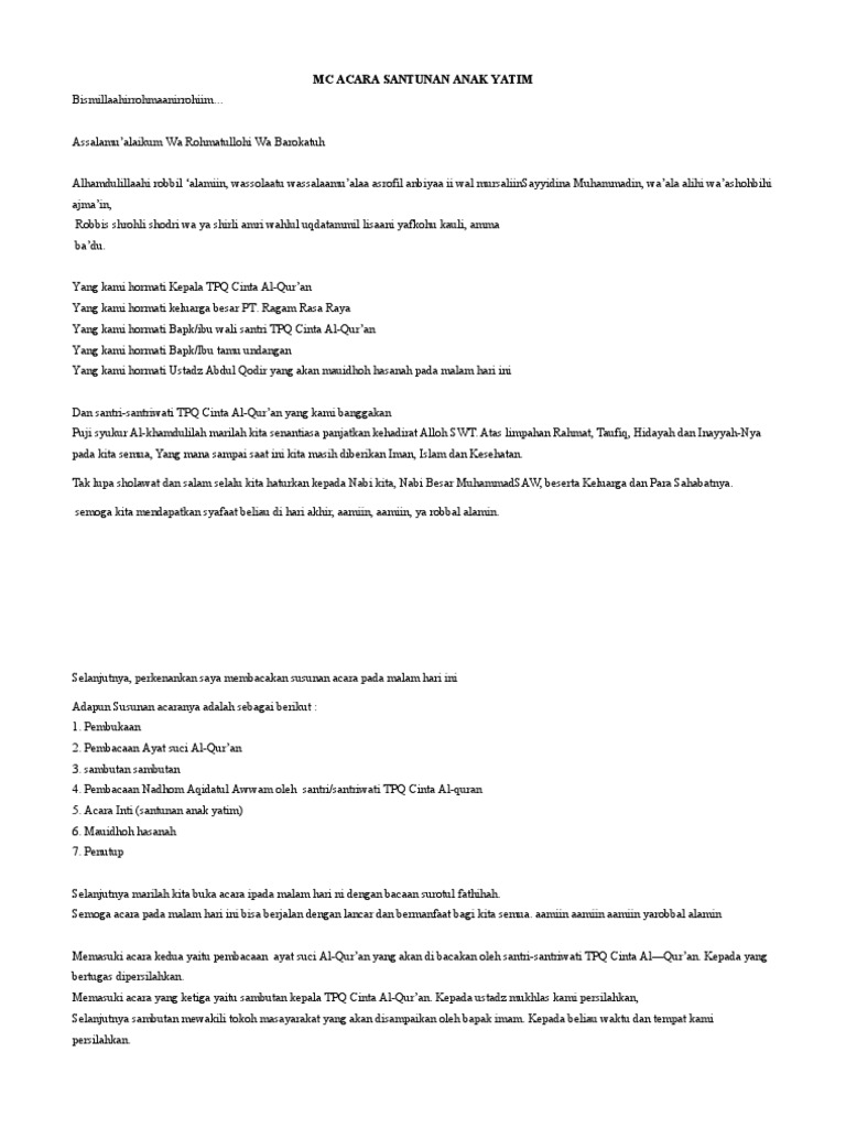 MC Acara Santunan Anak Yatim | PDF