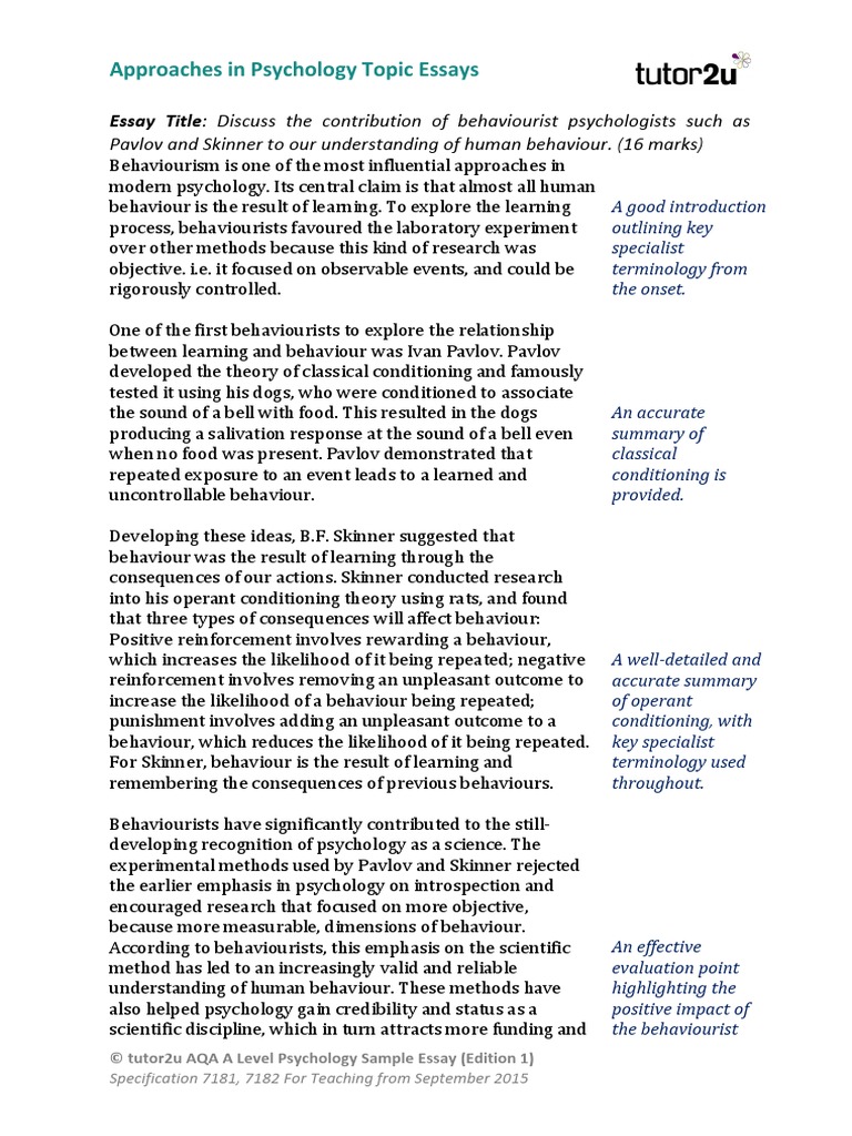 04.2a Essay Behaviourist Approach V2 With Comments | PDF