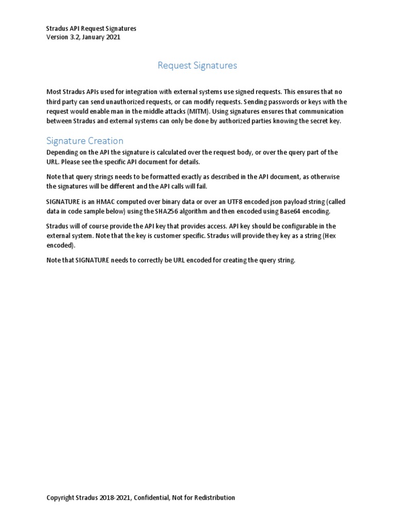 Stradus API Request Signatures Guide | PDF | String (Computer Science ...