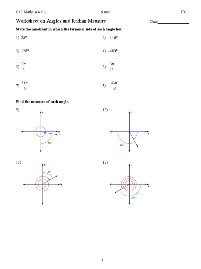 Worksheet On Angles and Radian Measure | Download Free PDF | Angle ...