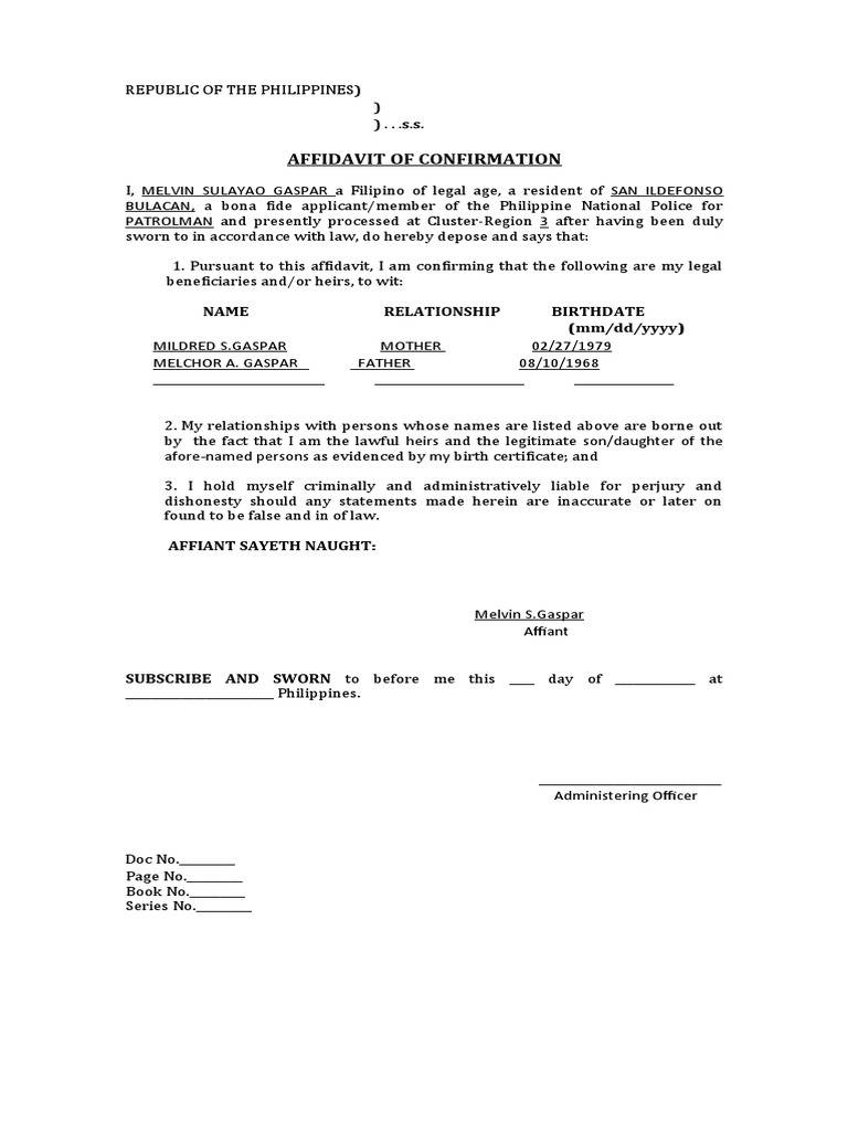 Melvin AFFIDAVIT OF CONFIRMATION Single | PDF