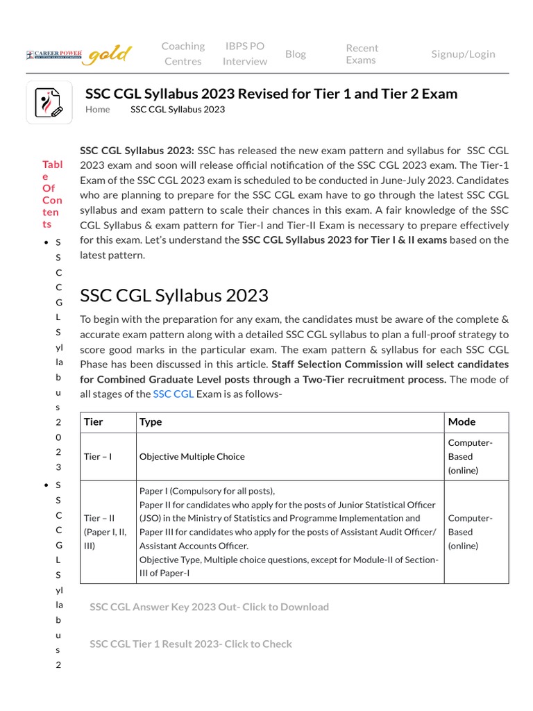 SSC CGL Syllabus 2023 Revised For Tier 1 and Tier 2 Exam | PDF | Career ...