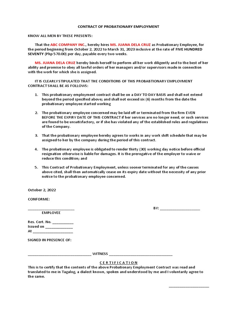 Probationary Employment Contract | PDF | Employment | Economies