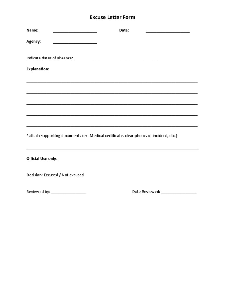 HR - Excuse Letter Form | PDF | Business