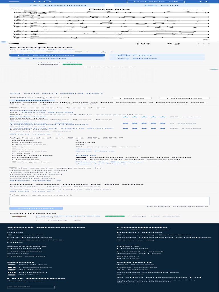 Footprints Sheet Music For Piano (Solo) | PDF | Mass Media | Entertainment