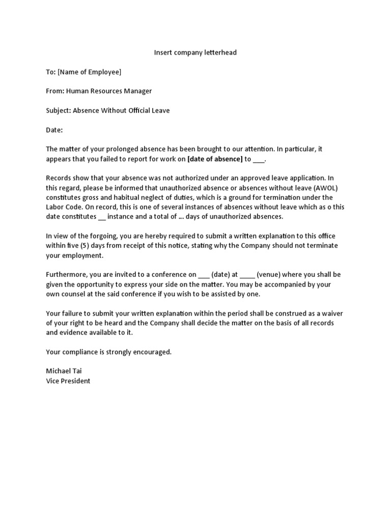 HR - Template - NTE For AWOL | PDF