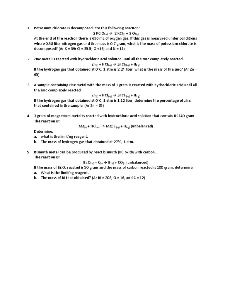 Chemical Calculation Exercise | PDF