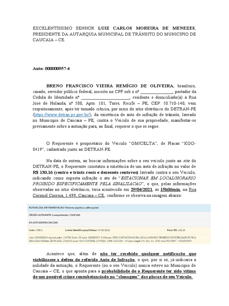 Defesa de Multa de Trânsito | PDF