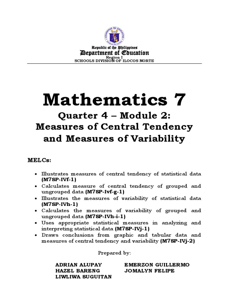 Module On Measures of Central Tendency and Measures of Variability | PDF