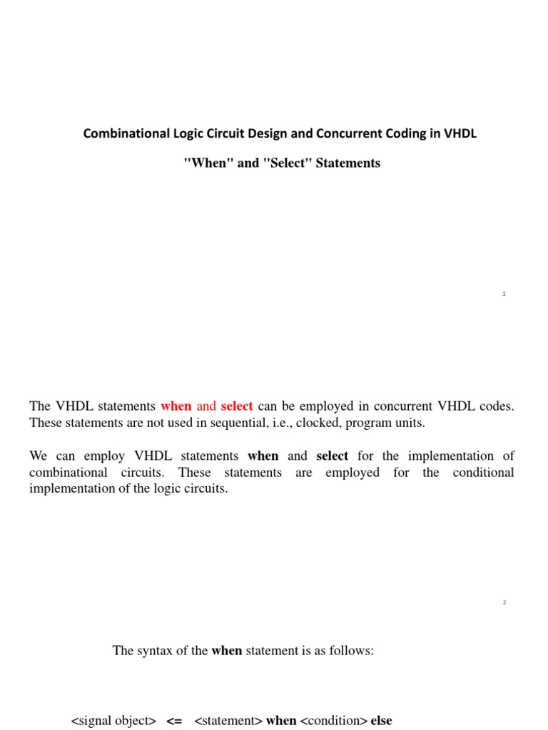11 Lec9 Vhdl Concurrent Coding When And With Select Pdf Vhdl Computer Science